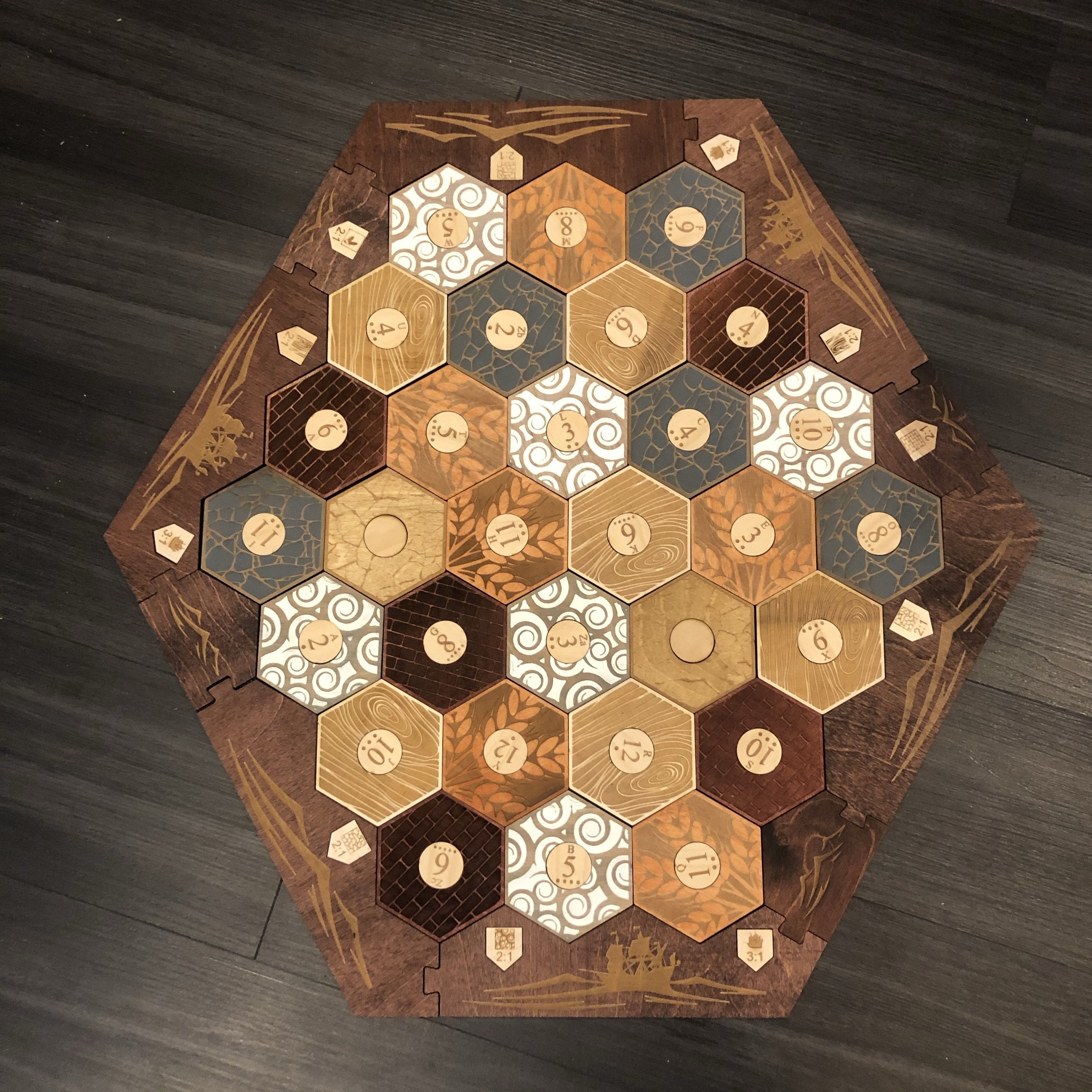 Stained Custom Engraved 5-6 Player Catan Compatible Board Set with Box ...